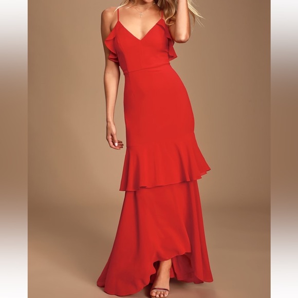 Lulus | Dresses | Lulus Red Ruffle Maxi Dress | Poshmark